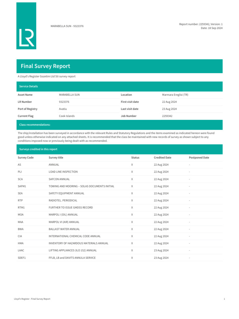 Lr-Class-Annual Inspection | PDF | Ships | Shipping