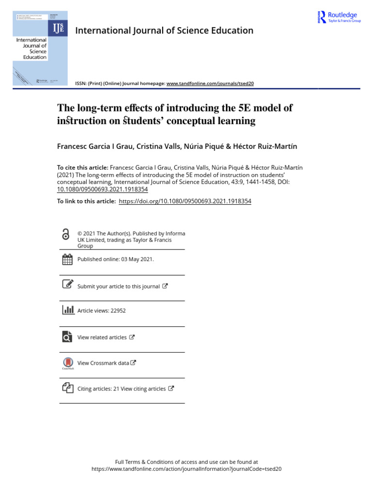 Garcia I Grau 2021 The Long-Term Effects of Introducing The 5E Model of Instruction On Students ...