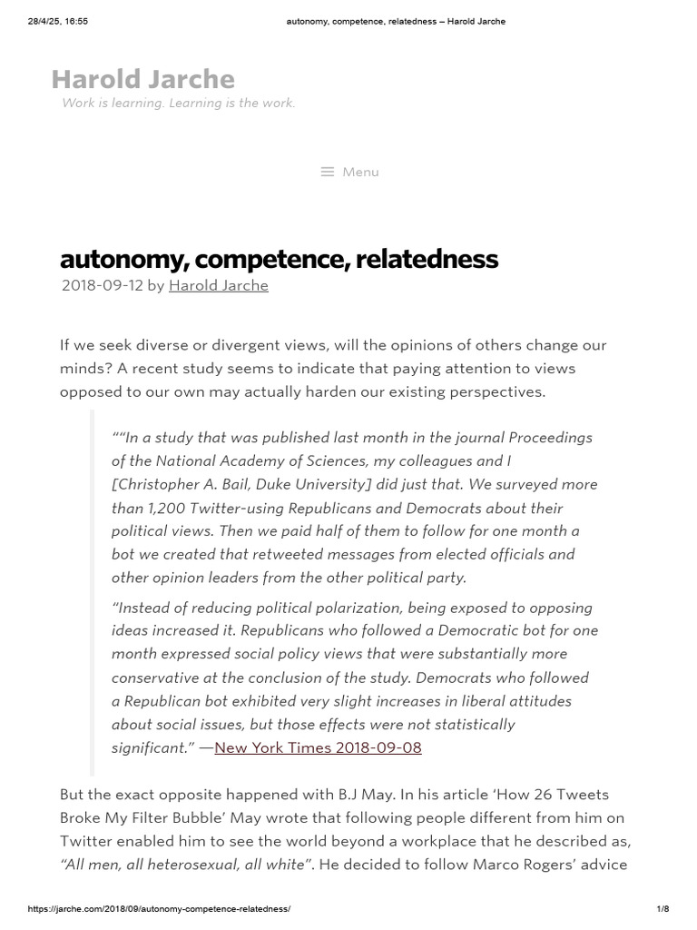 Jarche Autonomy, Competence, Relatedness - Harold Jarche | PDF | Social ...