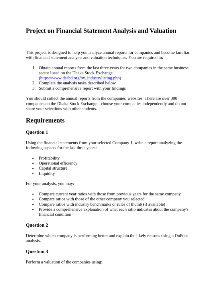 Project On Financial Statement Analysis and Valuation | PDF