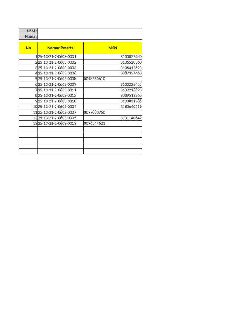 Template Data Siswa | PDF