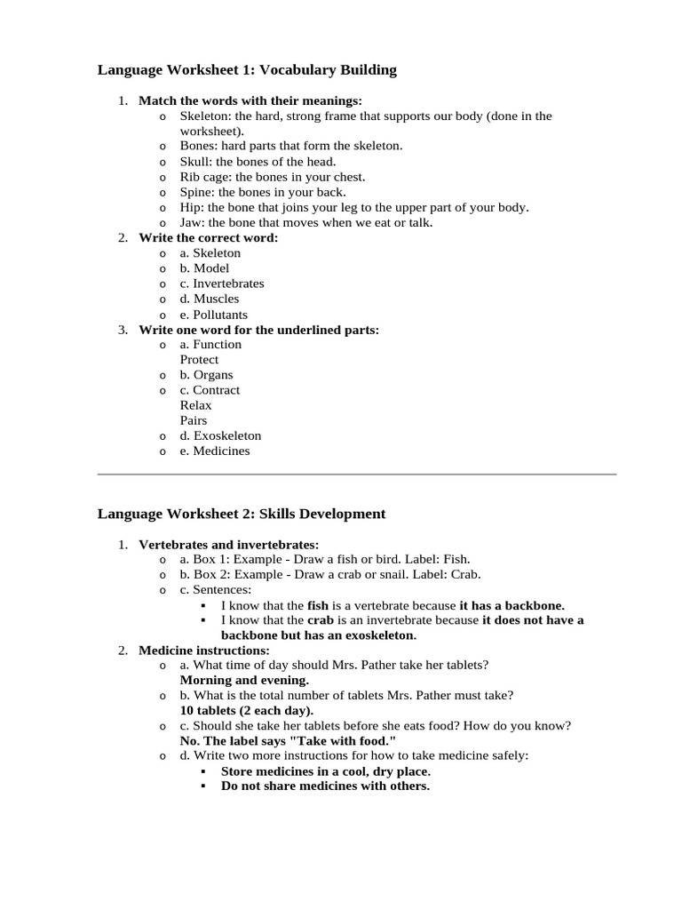 Language Worksheet Unit 1 Answers. | PDF