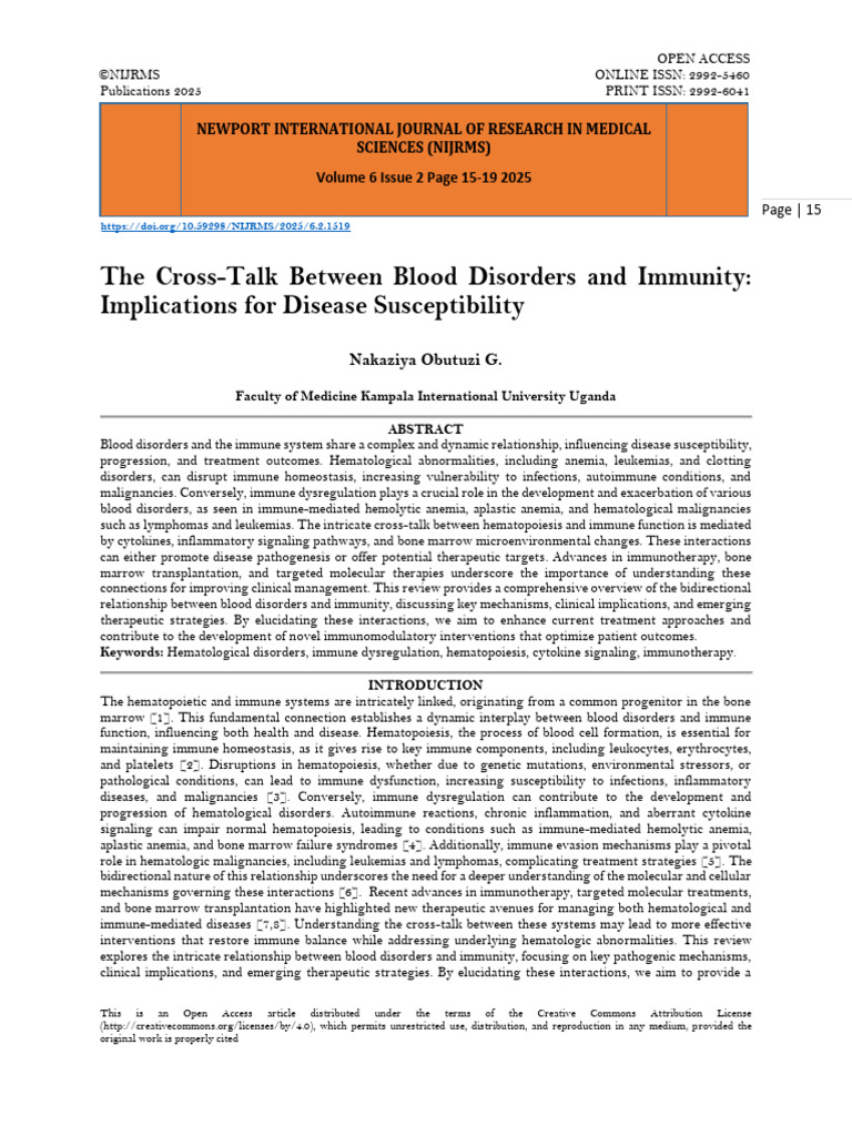 The Cross-Talk Between Blood Disorders and Immunity: Implications For ...