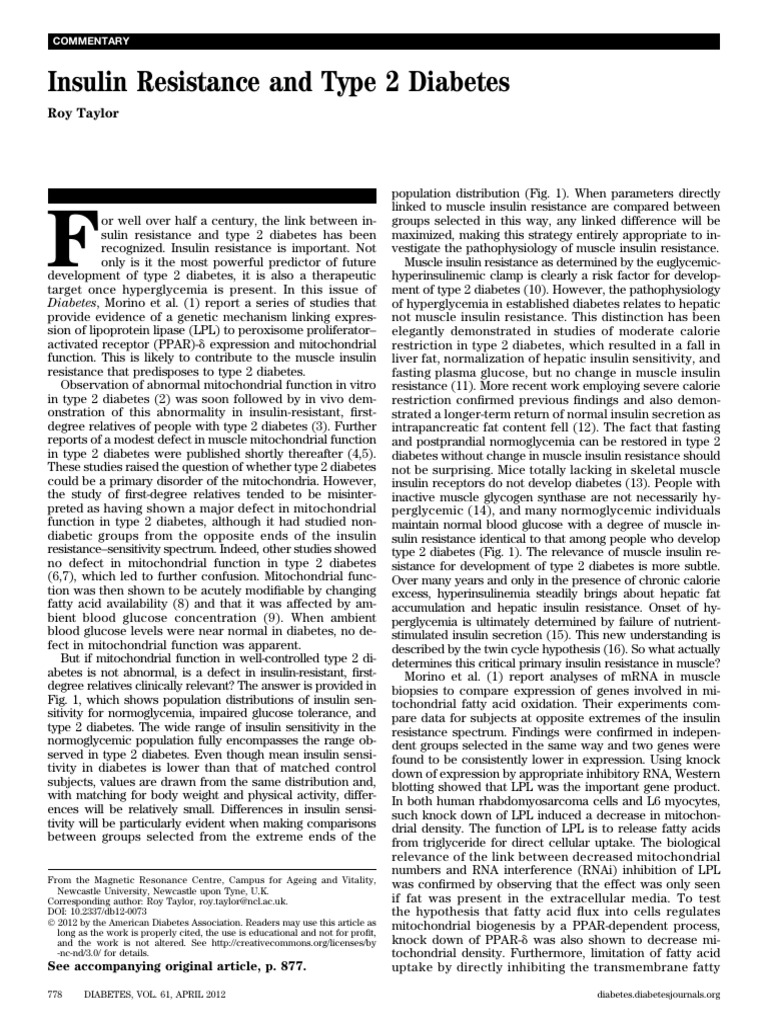 Insulin Resistance and Type 2 Diabetes | PDF | Insulin Resistance ...