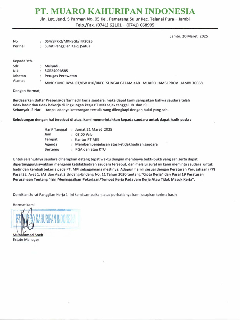 Surat Panggilan Mulyadi | PDF