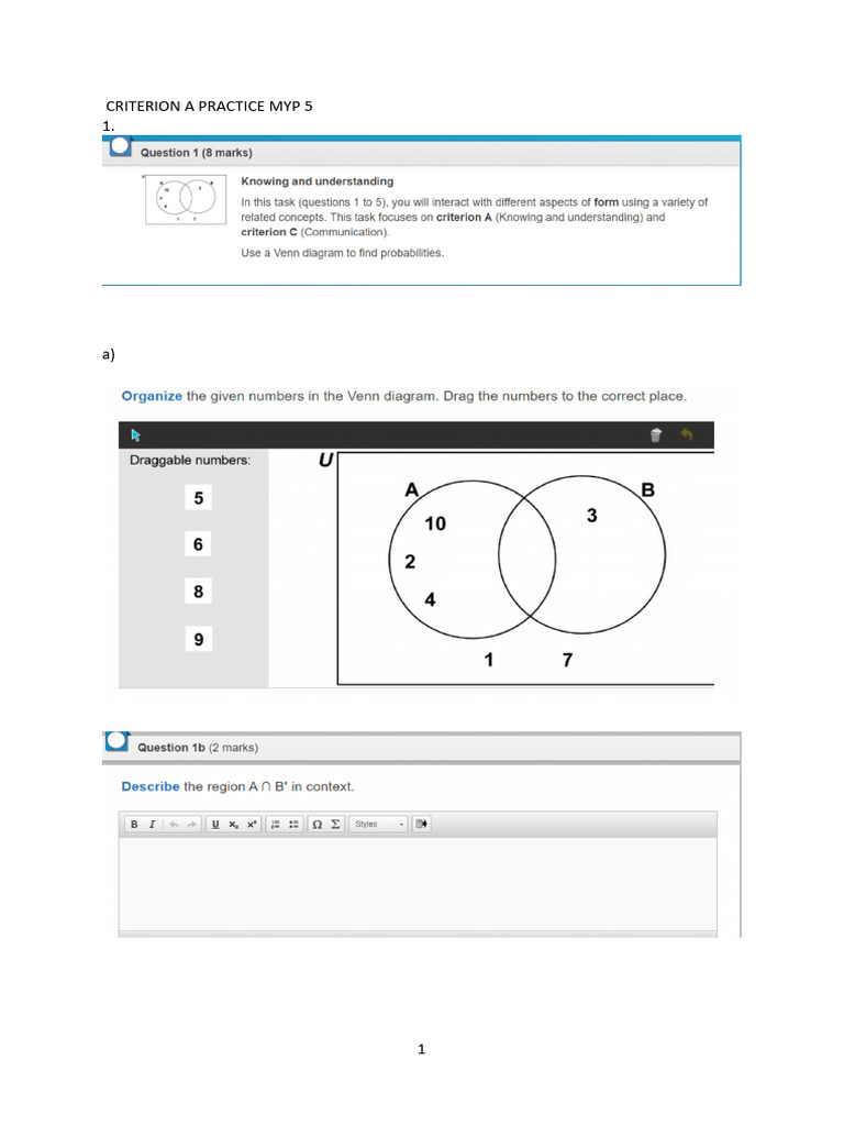 Criterion A Practice Myp 5 | PDF