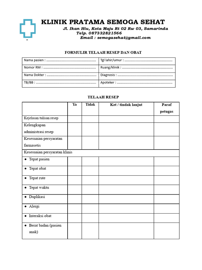 Formulir Telaah Resep Klinik Semoga Sehat | PDF