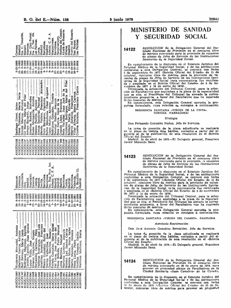 Ministerio de Sanidad Y Seguridad Social: B. O. Del E.-Núm. 132 3 Junio 1978 12841 | PDF ...