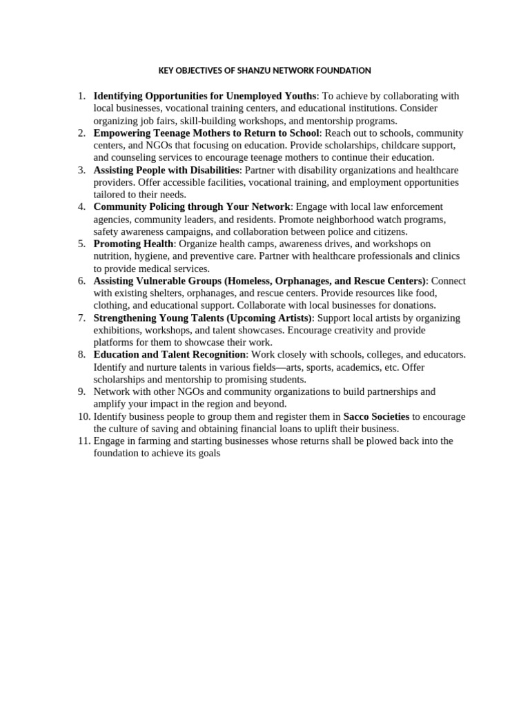 Objectives Shanzu Network | PDF