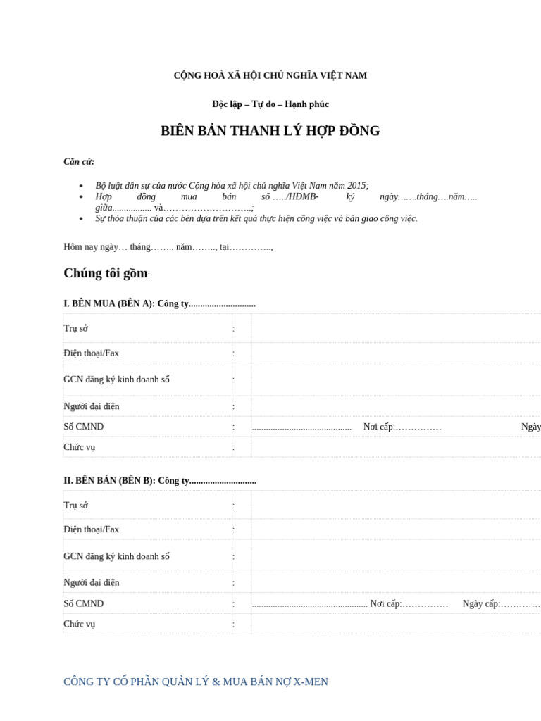 Bien Ban Thanh Ly Hop Dong Dan Su | PDF