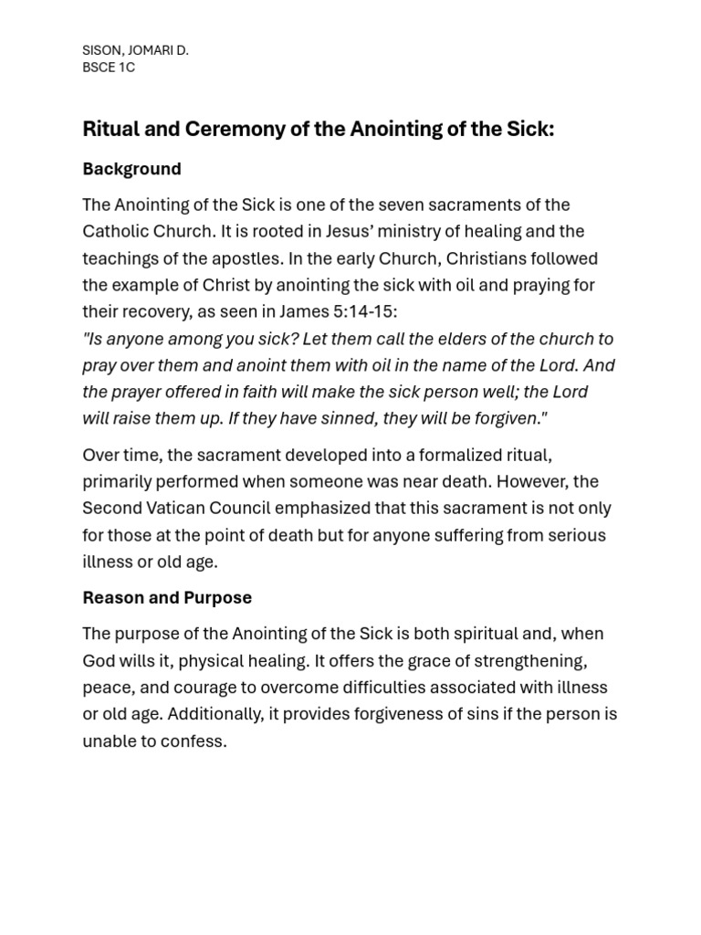 Ritual and Ceremony of The Anointing of The Sick | PDF | Catholic ...