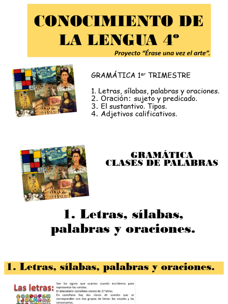 4 - 1 CLASSROOM CONOCIMIENTO LENGUA - Letras Silabas Palabras Oracion | PDF