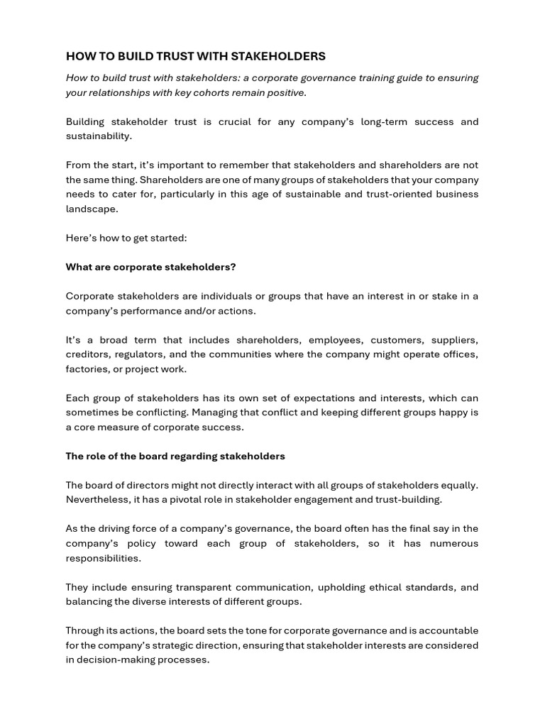Building Stakeholder Trust Strategies | PDF | Corporate Social ...