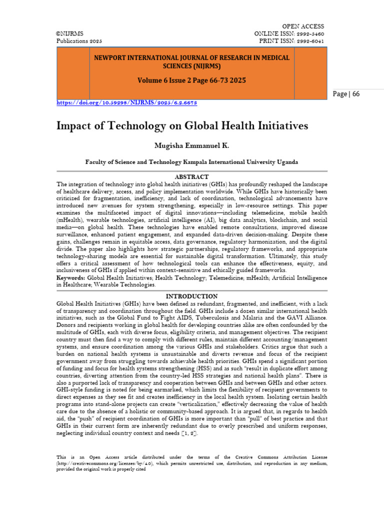 Impact of Technology On Global Health Initiatives (WWW - Kiu.ac - Ug ...