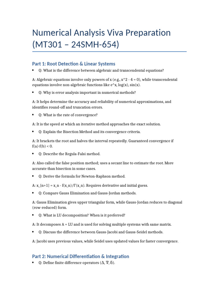 Numerical Analysis Viva Preparation | PDF | Numerical Analysis | Mathematical Objects