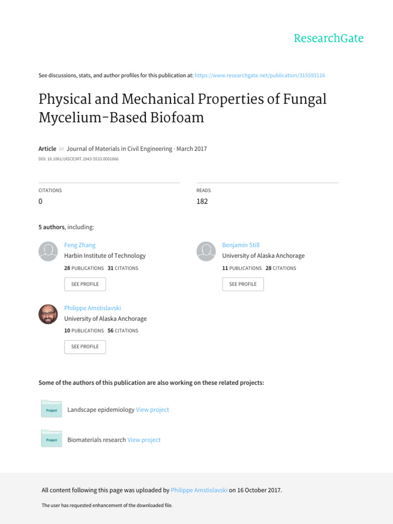 Physical and Mechanical Properties of Fungal Mycel | PDF | Young's Modulus | Polymers