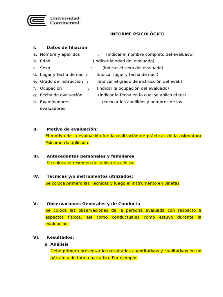 modelo de informe psicologico (2) | PDF | Sicología | Ciencias del comportamiento