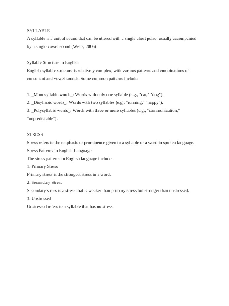 Syllable and Stress | PDF