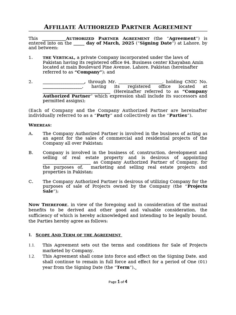 Authorized Partner Agreement-Sample - For Merge | PDF | Private Law ...