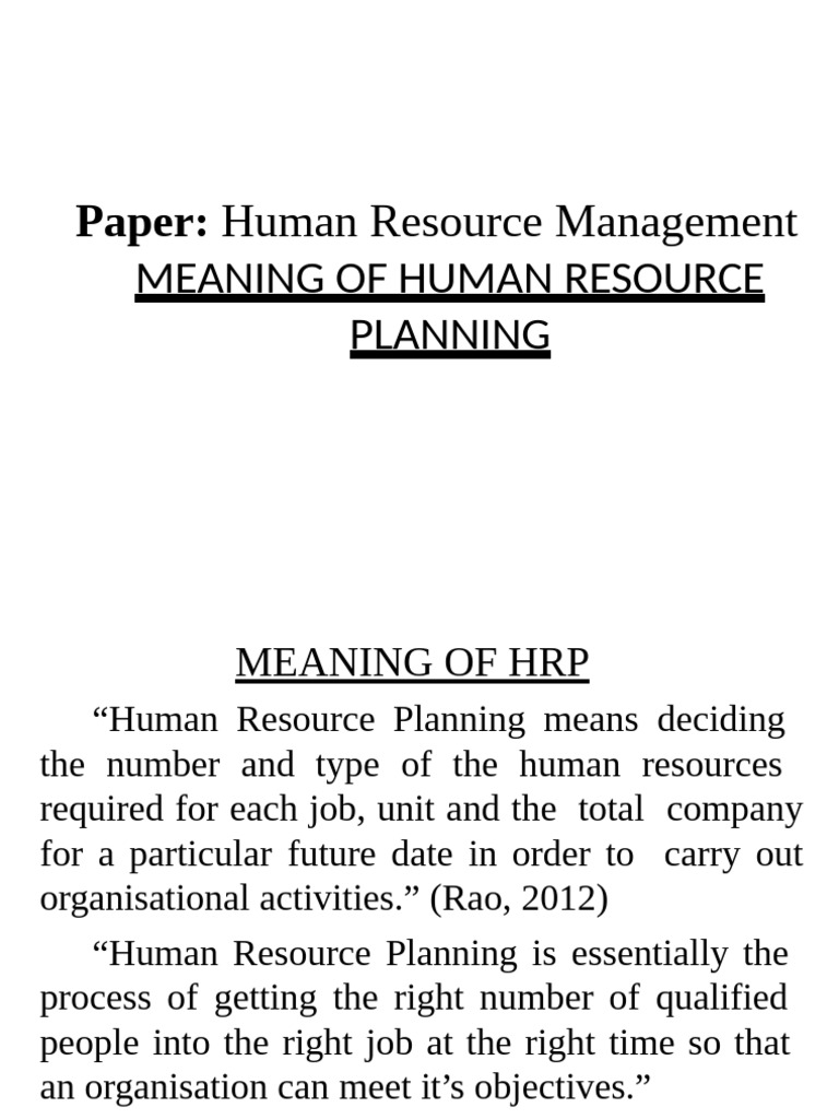 Concept of Human Resource Planning | PDF