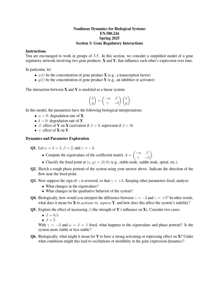 Section3 NonlinearDynamicsBio | PDF | Gene Expression | Molecular Genetics