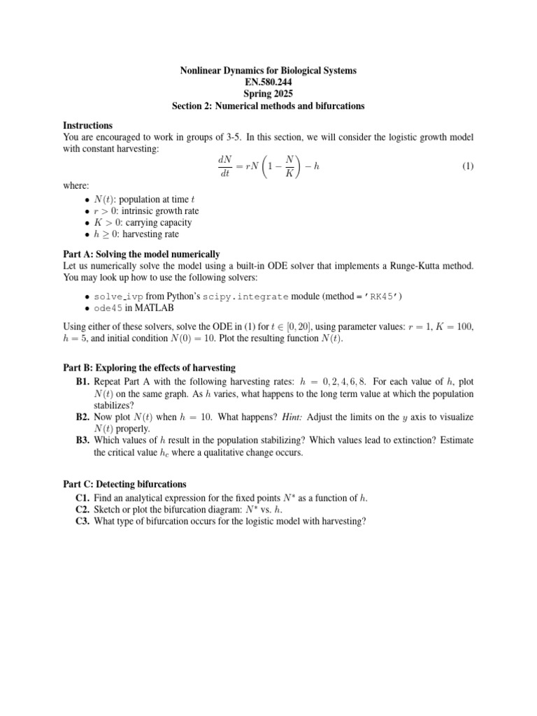 Section2 NonlinearDynamicsBio | PDF | Quadratic Equation | Applied Mathematics
