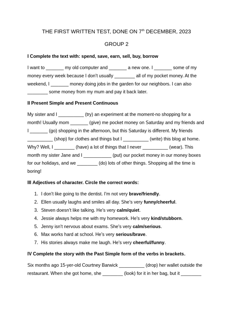 THE FIRST WRITTEN TEST 2 | PDF