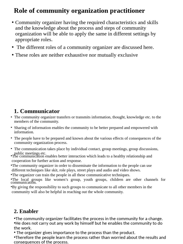 Roles of community organizer | PDF | Mediation | Community