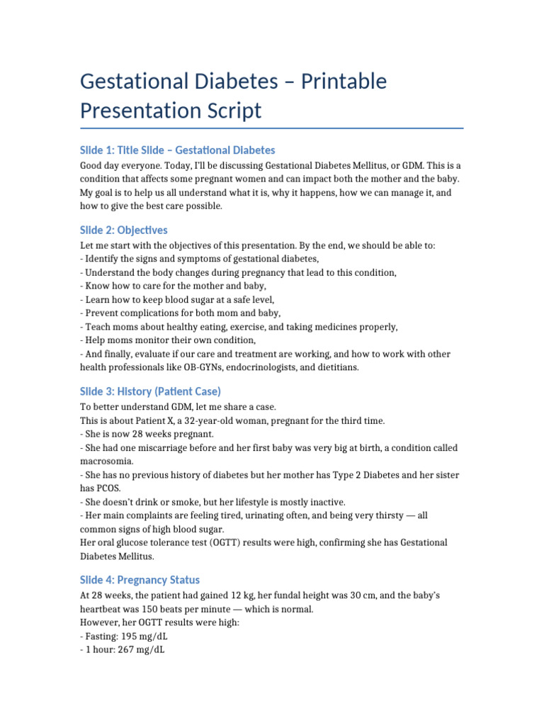 Gestational - Diabetes - Presentation - Script 2 | PDF | Gestational ...