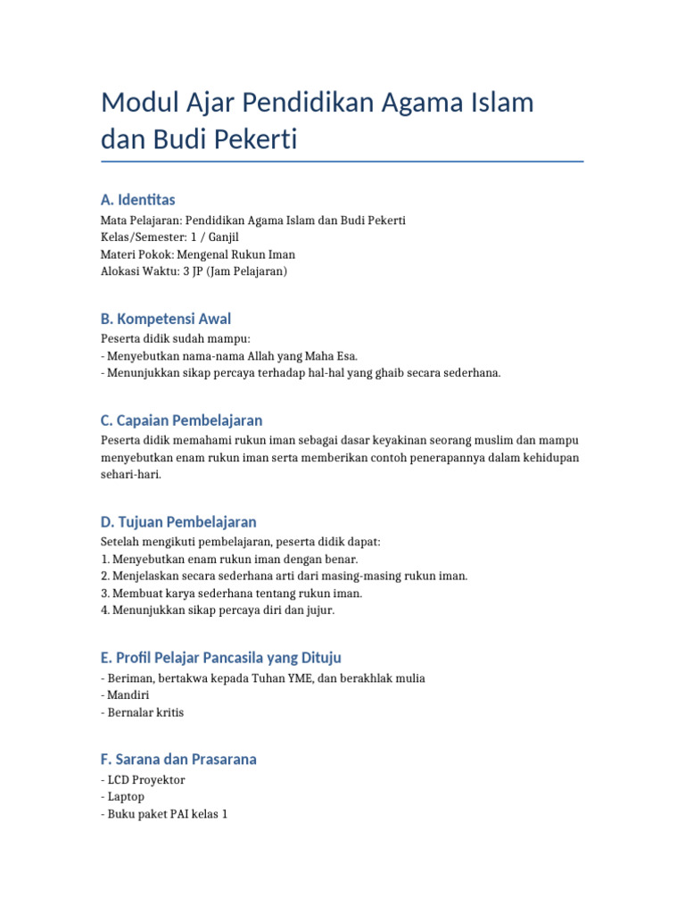 Modul Ajar Rukun Iman | PDF
