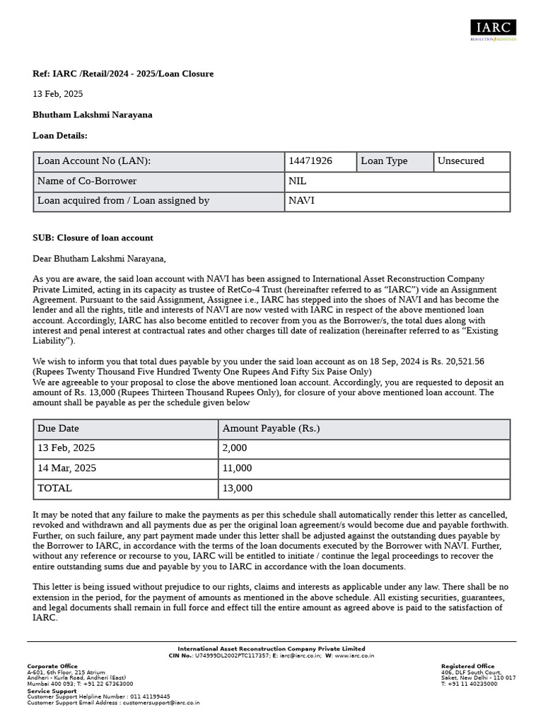 Closure Letter-14471926 | PDF | Loans | Financial Services