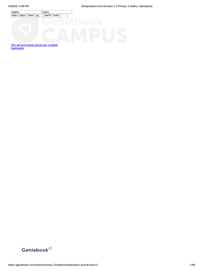 Multiplication and Division 2 - Primary 2 Maths - Geniebook | PDF ...