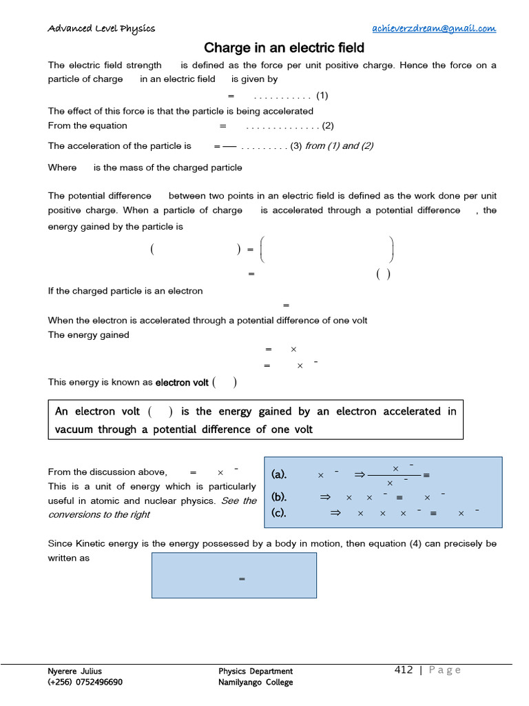 Emergency Physics P1 For S.6 | PDF | Electronvolt | Electron