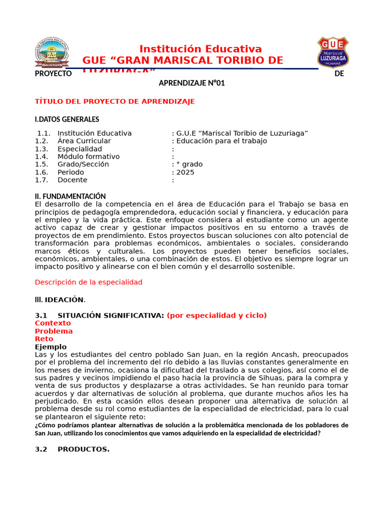 Proyecto de Aprendizaje Ept | PDF | Aprendizaje | Iniciativa empresarial