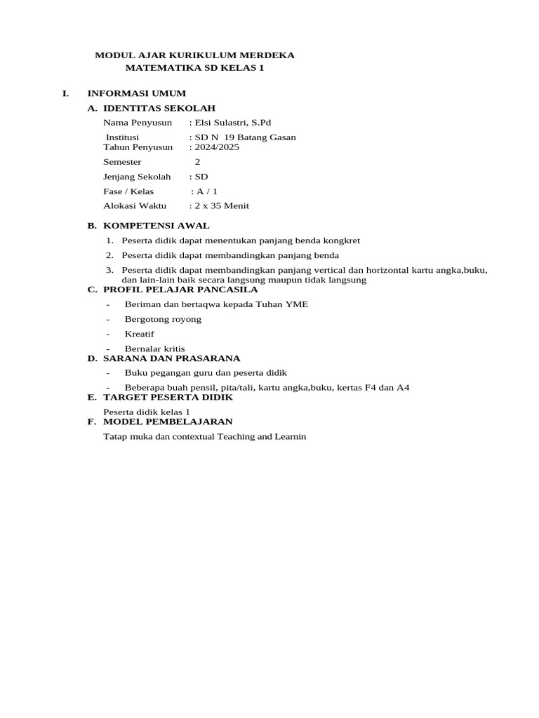 Modul ajar MTK PENGUKURAN | PDF