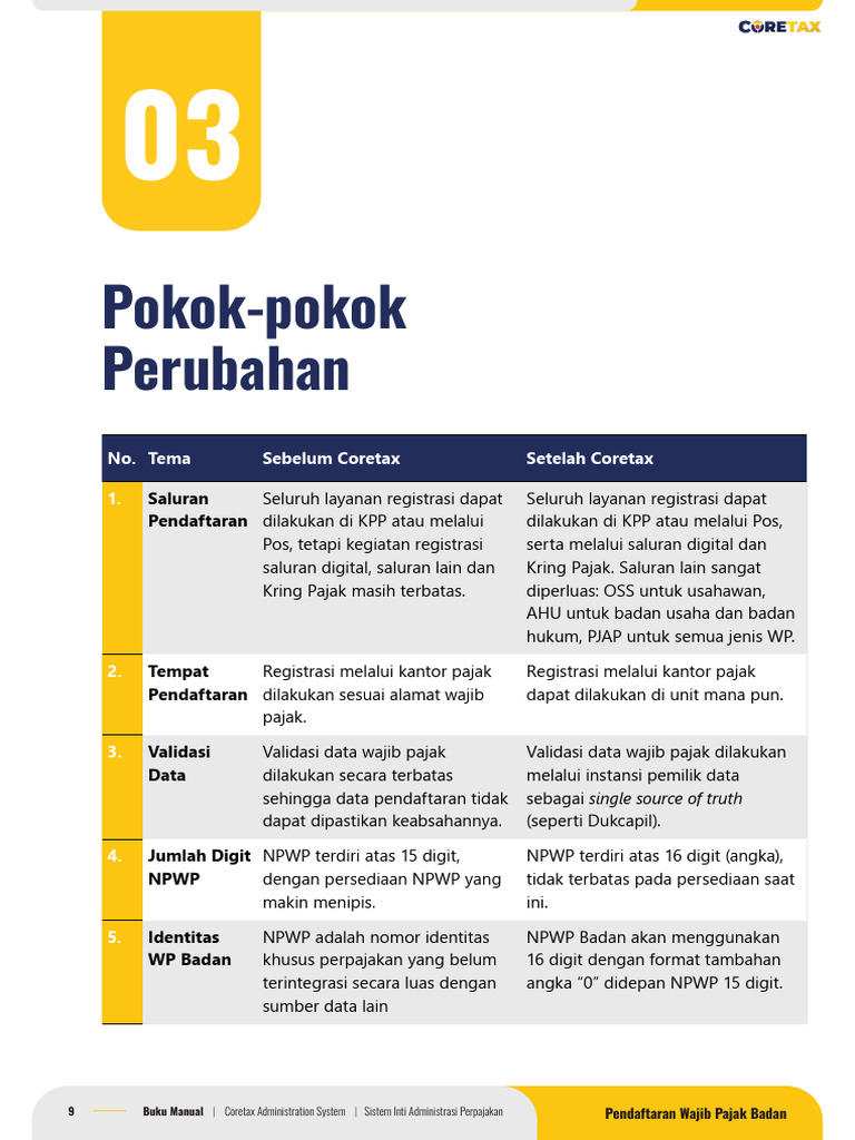 Buku Manual Coretax 2024 - 03 Pokok Perubahan | PDF