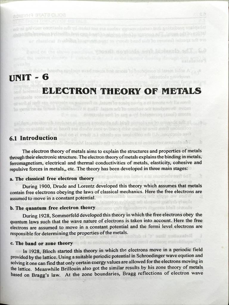 Unit 2 - Electron Theory of Metals | PDF