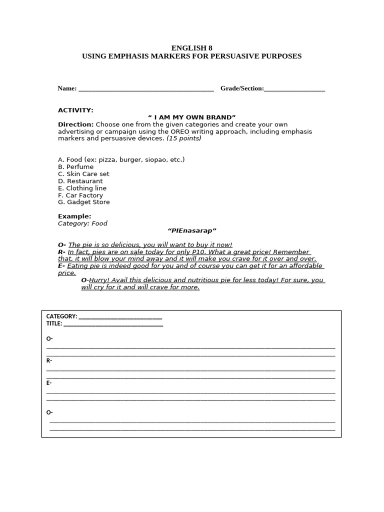 Persuasive Advertising Activity Guide | PDF | Advertising | Word
