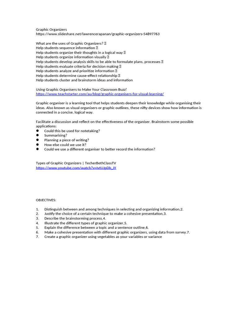 Graphic Organizers MATERIALS | PDF | Information | Brainstorming
