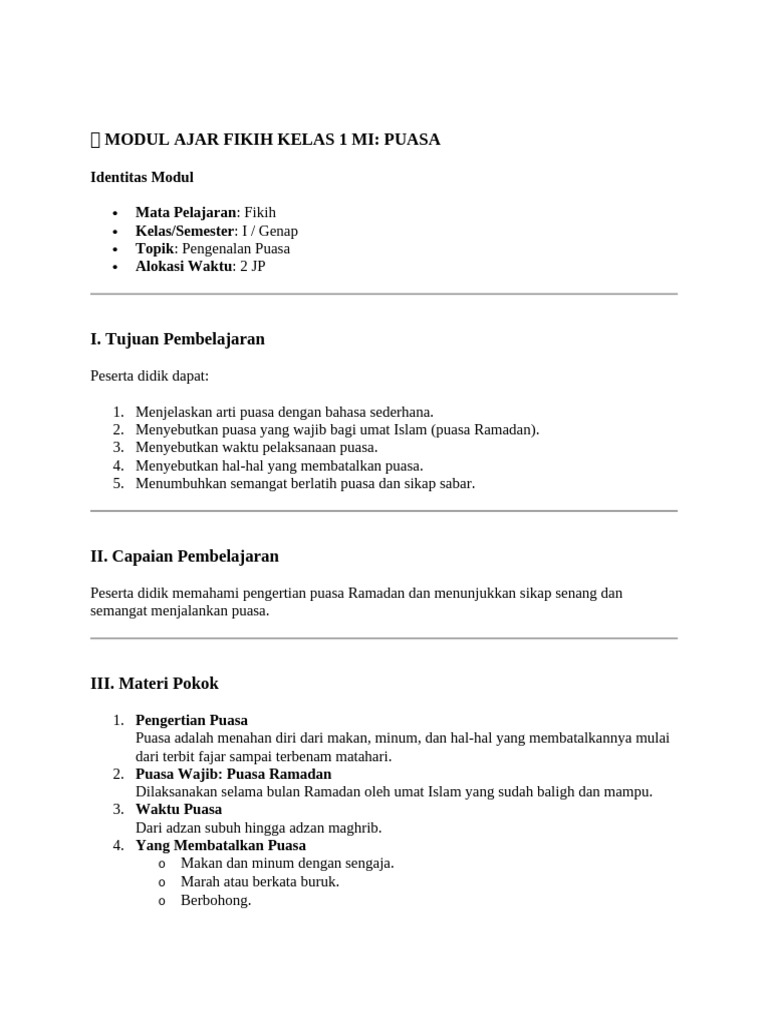 ? Modul Ajar Fikih Kelas 1 m1 | PDF