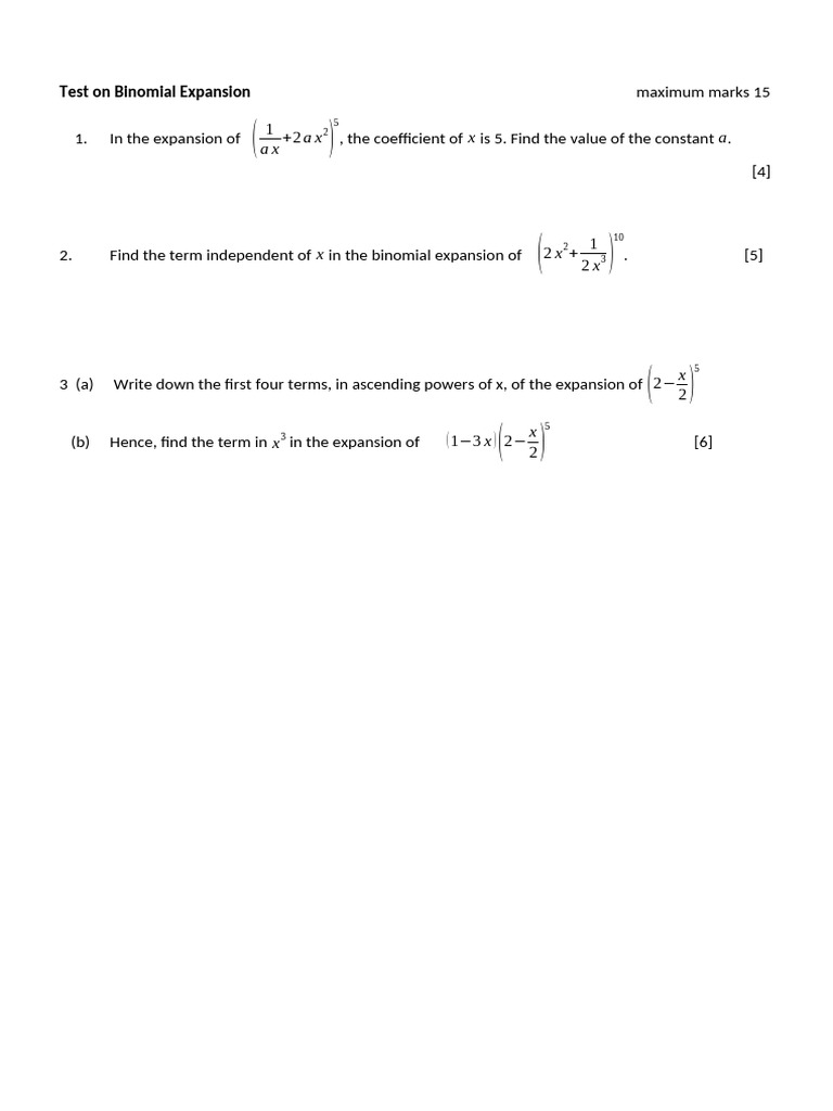 Binomial Expansion WORKSHEET, IBDP | PDF