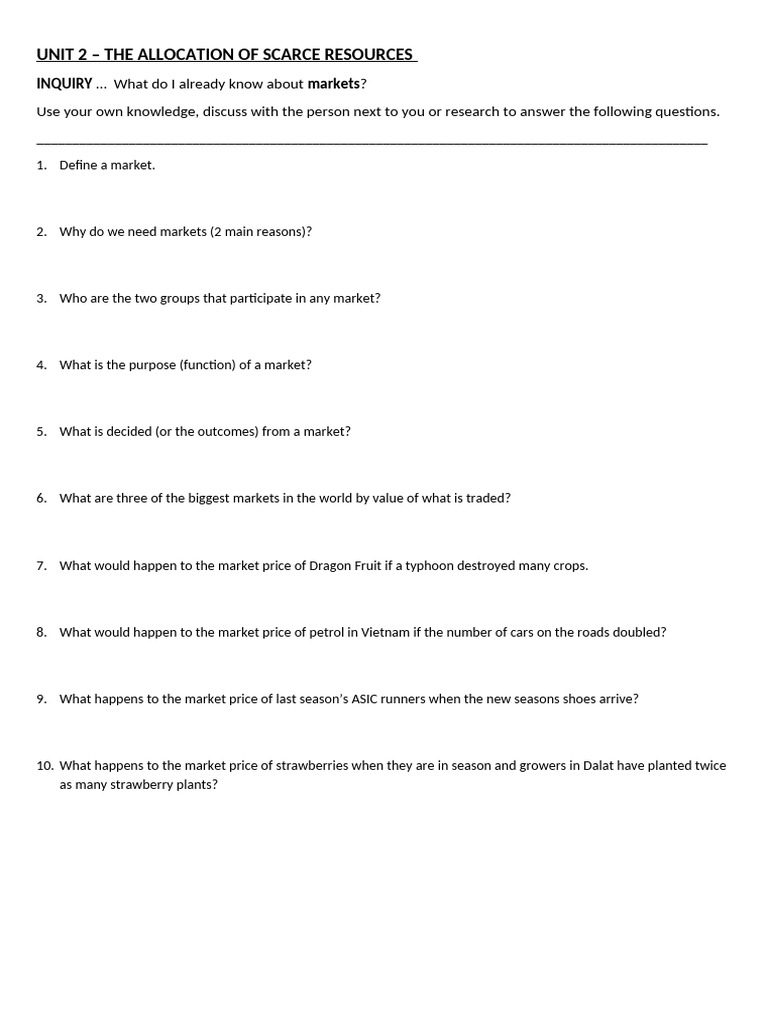 Inquiry 1 Markets and Economic Systems | PDF