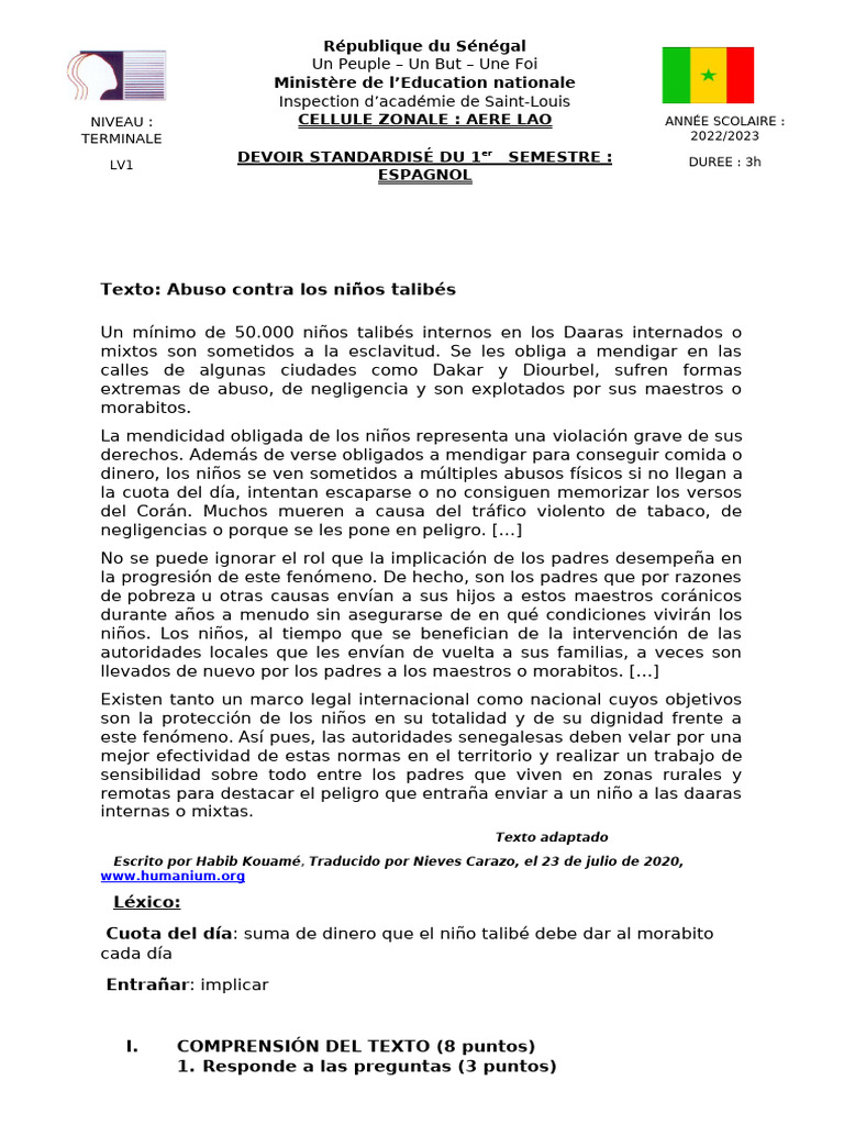 Devoir Harmonise Espagnol TL LV1 | PDF