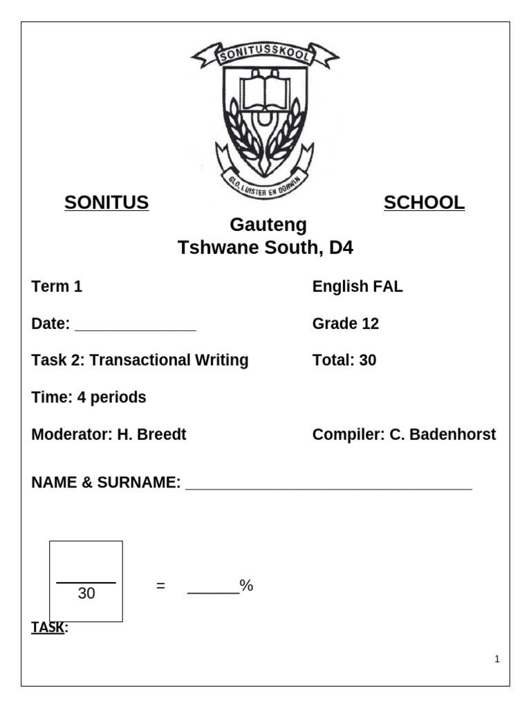 GR 12 Fal - T1T2 2023 - Transactional Writing | PDF