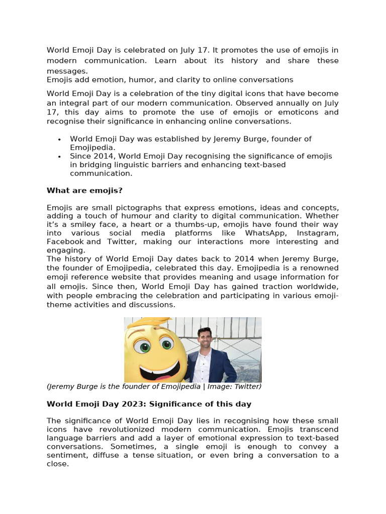 World Emoji Day is celebrated on July 17 | PDF