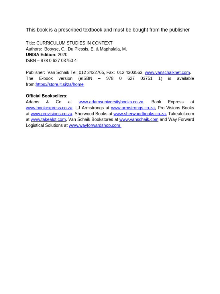 Curriculum Studies Textbook Details | PDF