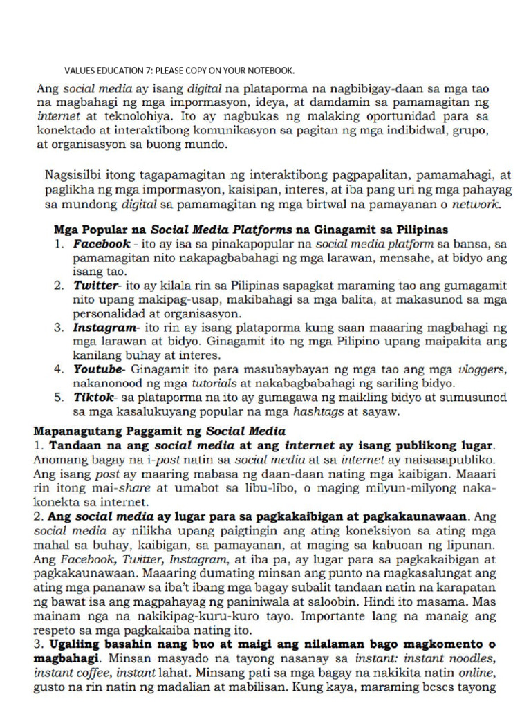 Values Education 7-Week3 | PDF