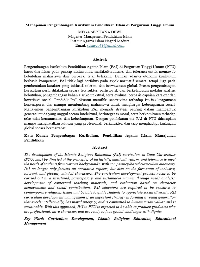Manajemen Pengembangan Kurikulum Pendidikan Islam Di Perguruan Tinggi | PDF
