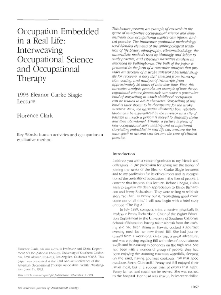 Occupational Science in Stroke Recovery | PDF | Occupational Therapy ...