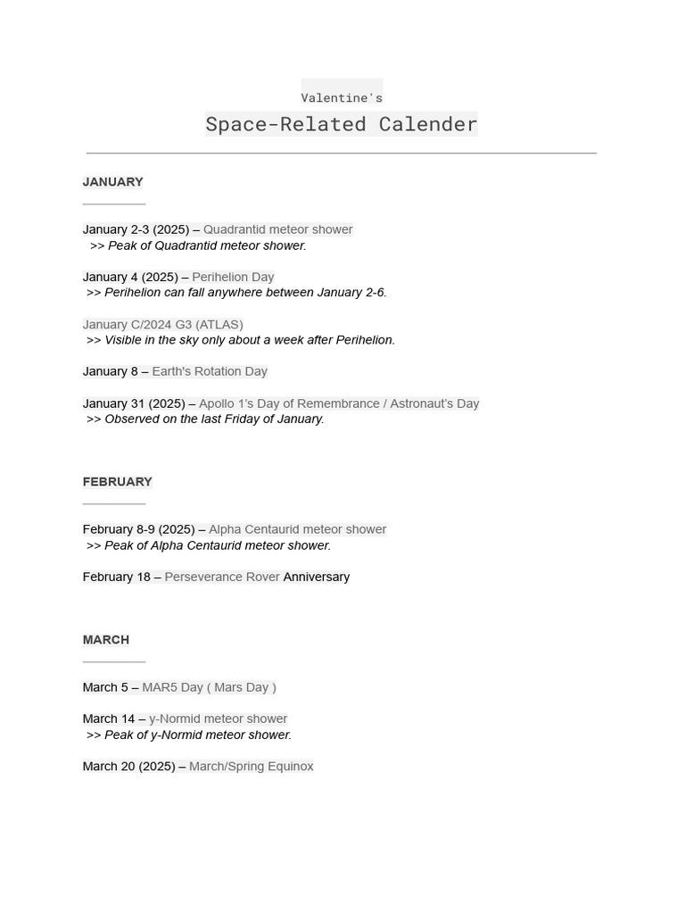 Space Related Calender. | PDF | Meteoroid | Bodies Of The Solar System